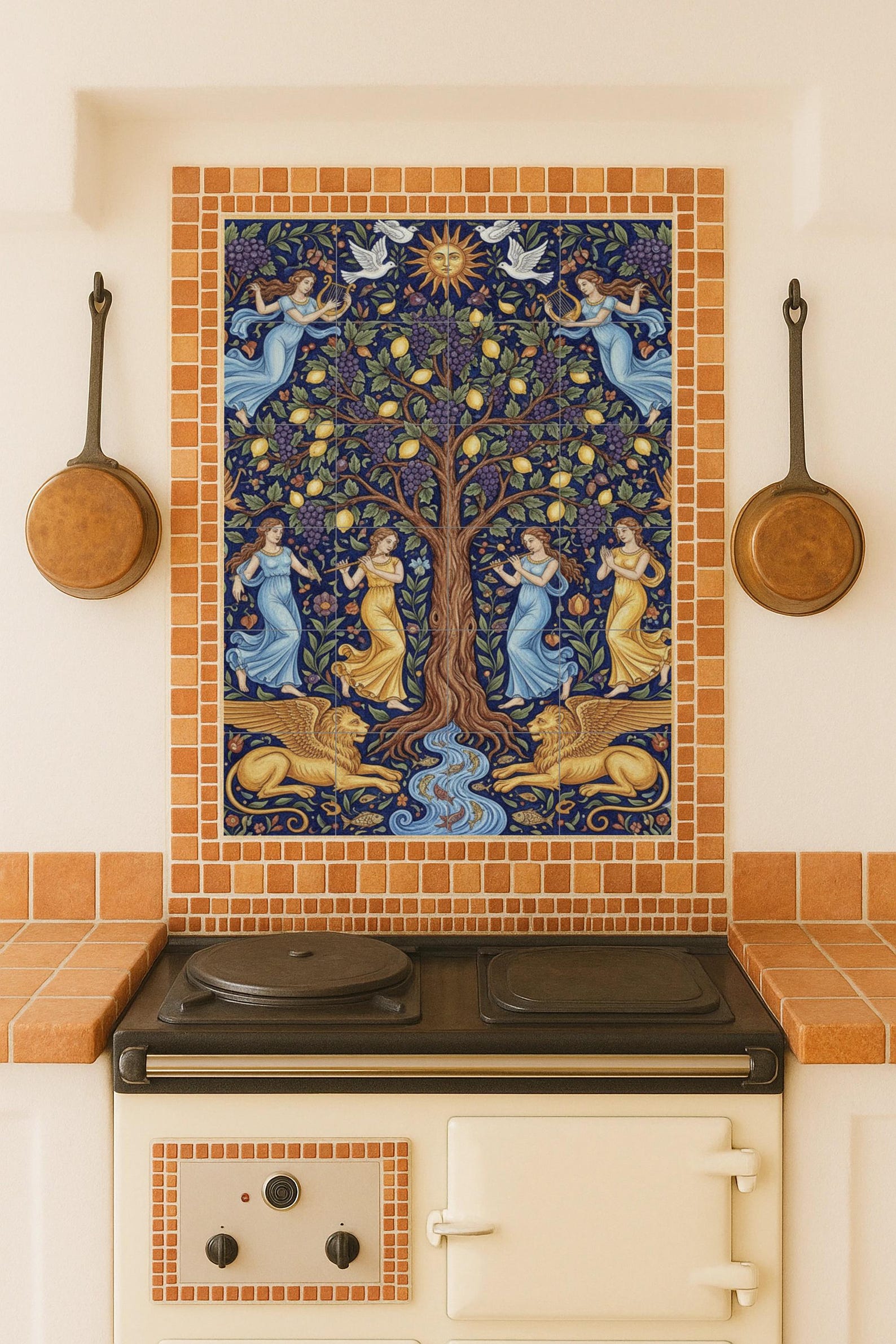 Tree of Life – Renaissance Ceramic Mural With Angels, Griffins and Sun ...
