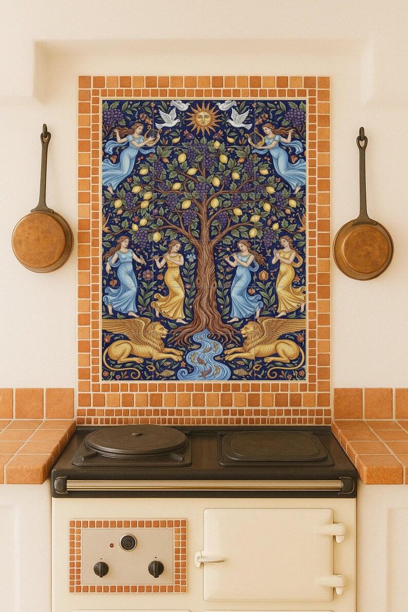 Tree of Life – Renaissance Ceramic Mural With Angels, Griffins and Sun ...