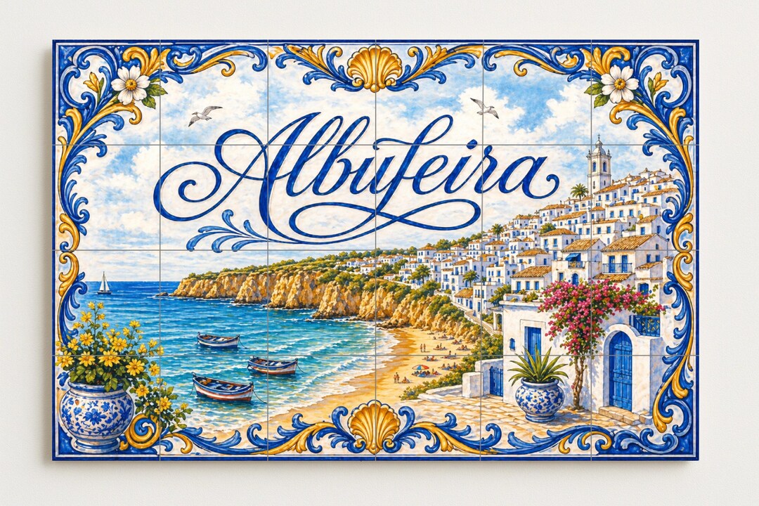 Albufeira Portugal Ceramic Tile Mural, Algarve Beach Village and ...