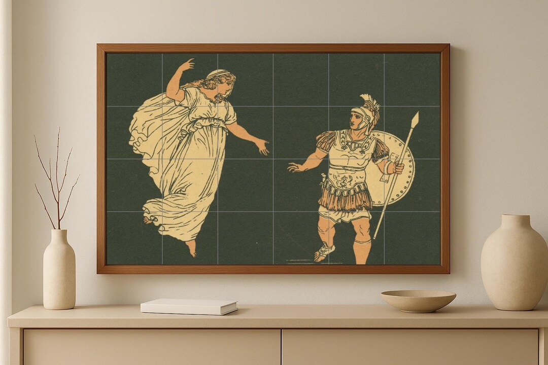 Trojan War Mural • Homeric Scene Tile Artwork • Iliad Inspired Ceramic ...