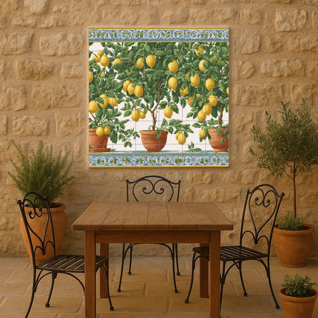 Lemon Grove Tile Mural | Mediterranean Wall Art | Handcrafted Ceramic ...
