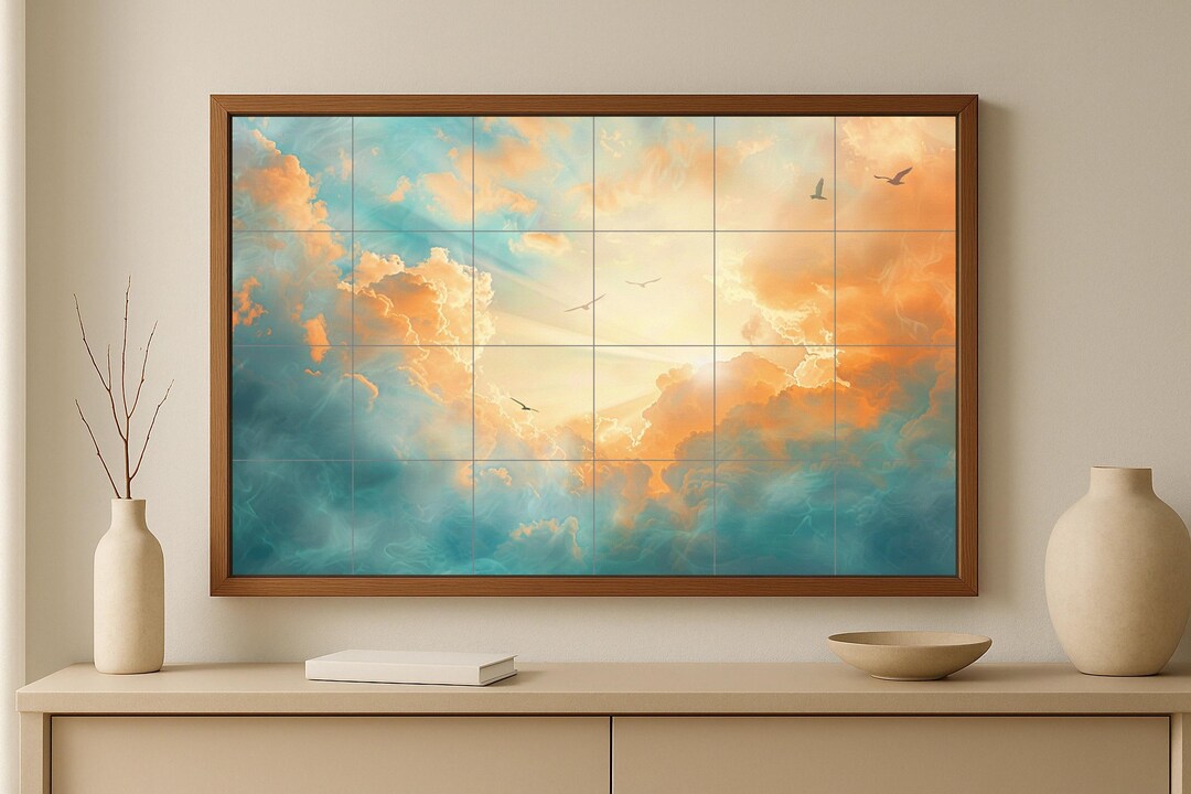 Sacred Sky Mural • Celestial Cloud Tile Wall Art • Spiritual Light ...