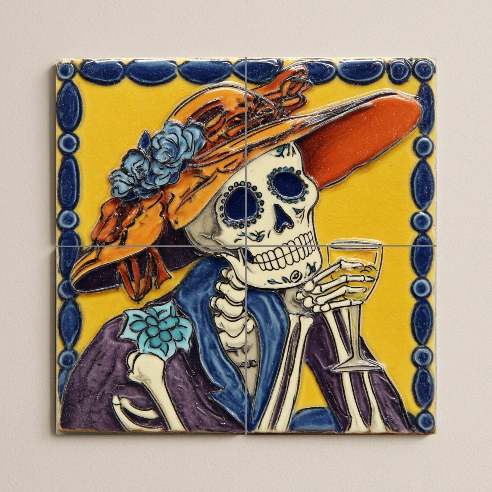 La Catrina Tile Mural | Mexican Día De Los Muertos Decor | Handcrafted ...