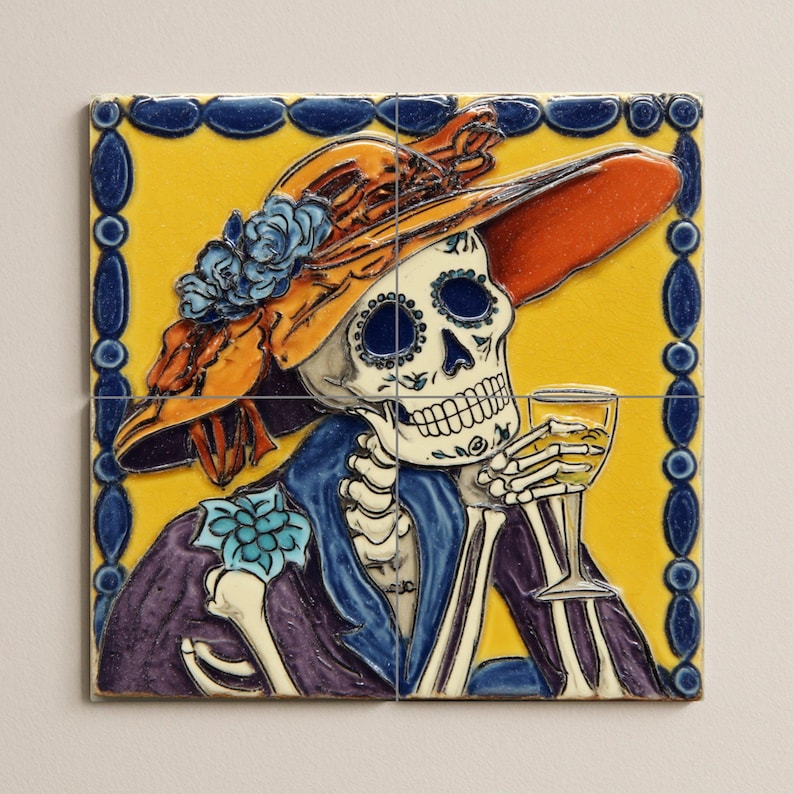 La Catrina Tile Mural | Mexican Día De Los Muertos Decor | Handcrafted ...