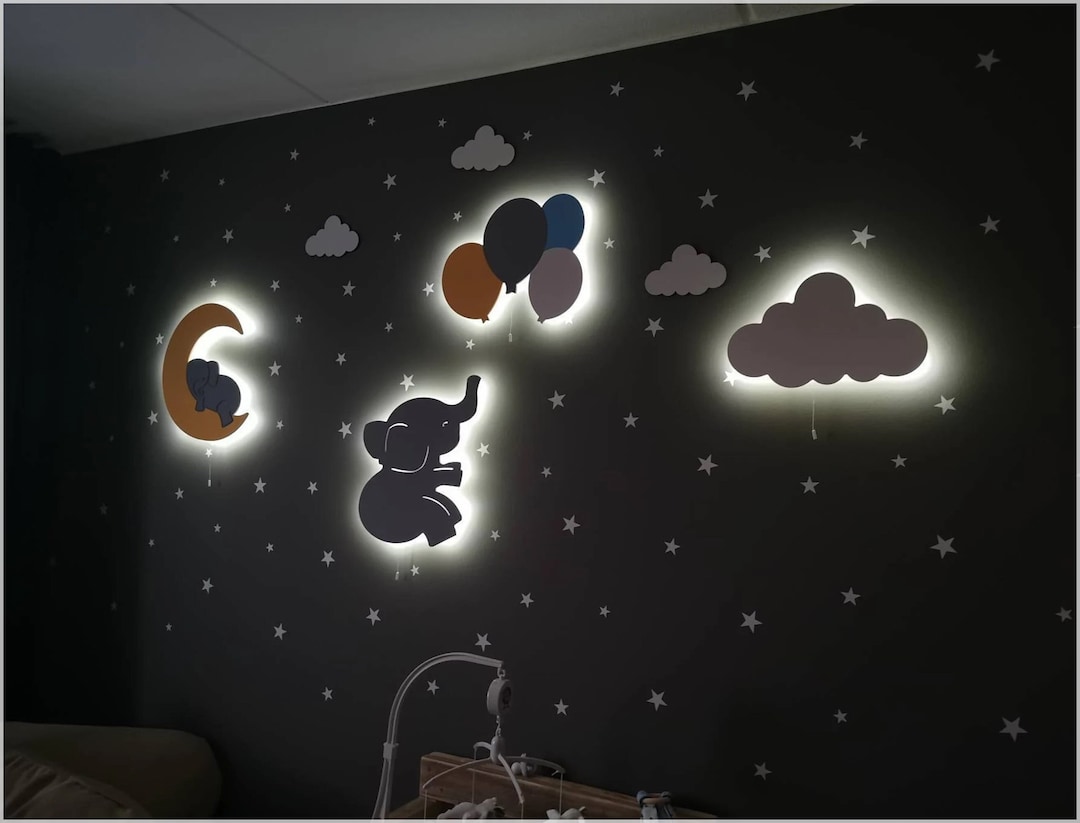 Set of 4 Baby Room Light, Nursery Wall Lamp, Elephant Lamp, Cloud Light ...