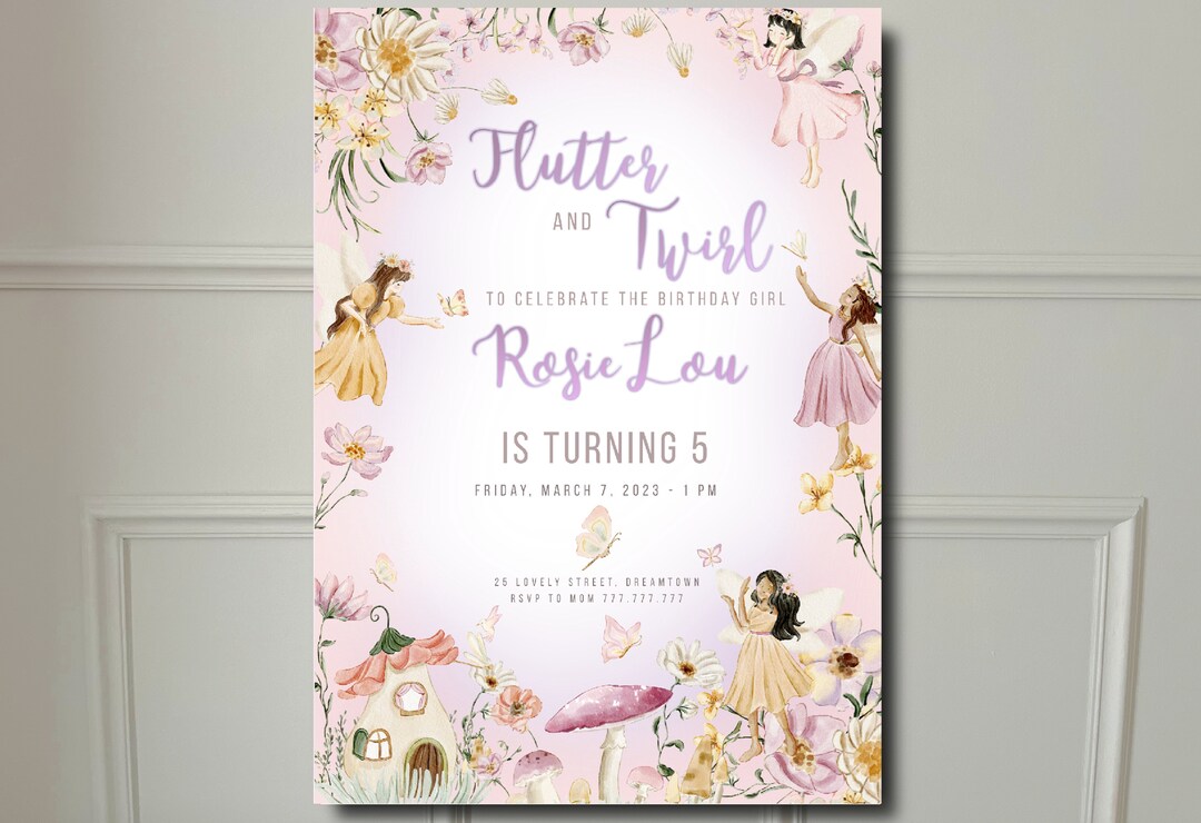 Editable Fairy Birthday Invitation | Flutter & Twirl | Birthday Girl - Etsy