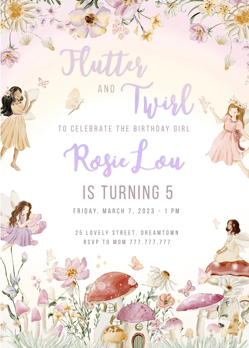 Editable Birthday Invite Fairy Flutter & Twirl - Etsy