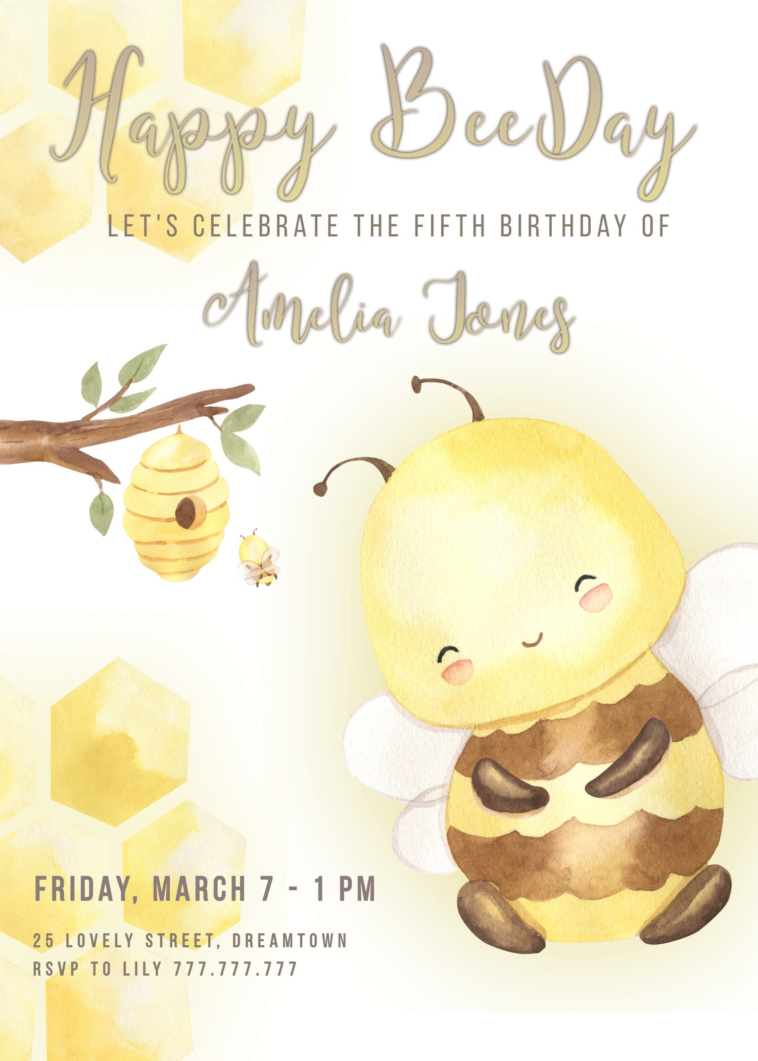 Editable Birthday Invitation Happy Bee Day | Happy Birthday | Honey Bee ...