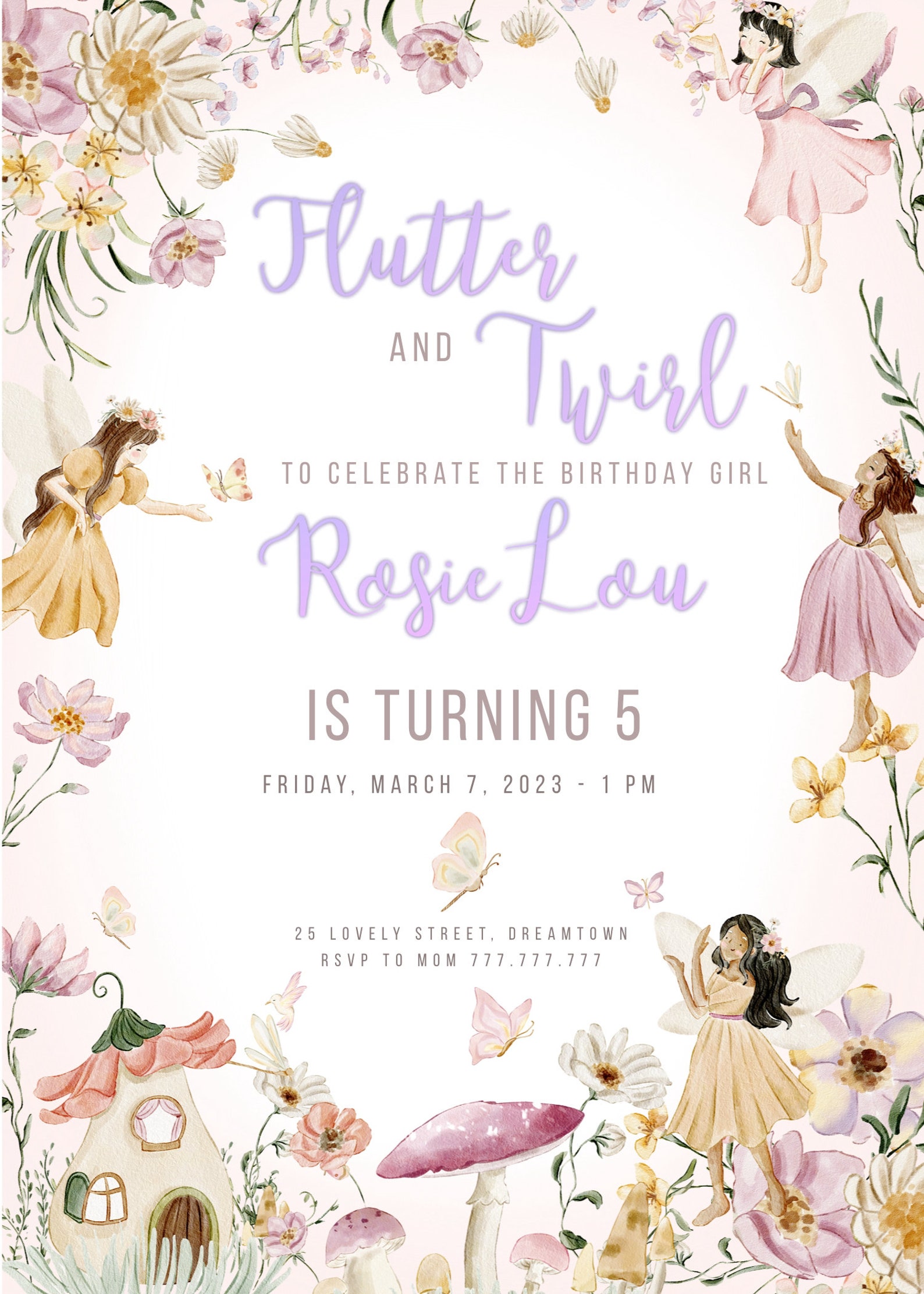 Editable Birthday Party Invitation Fairy Flutter & Twirl - Etsy