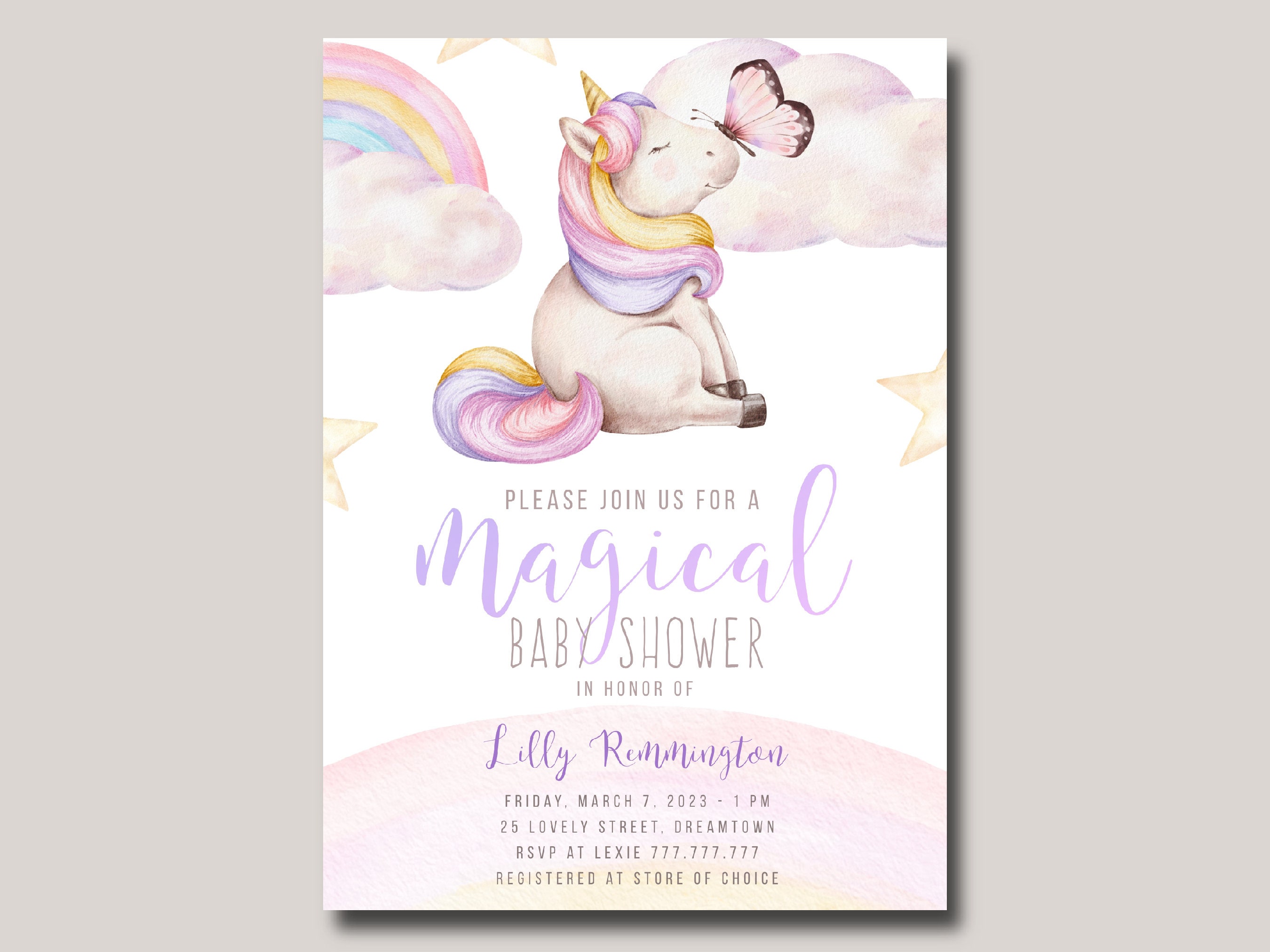 Editable Unicorn Baby Shower Invite Etsy