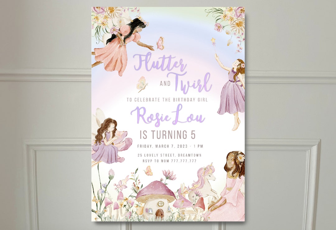 Editable Birthday Invitation | Flutter & Twirl | Fairy - Etsy