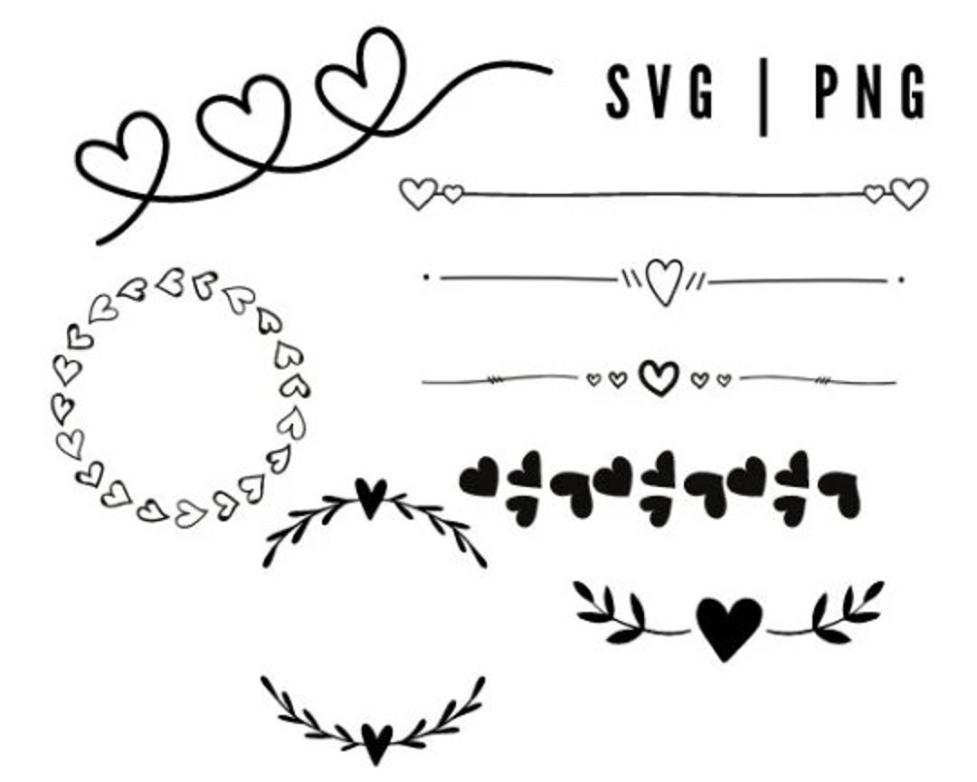 Heart Borders & Frame SVG/PNG Bundle Decorative Heart Elements Looped ...