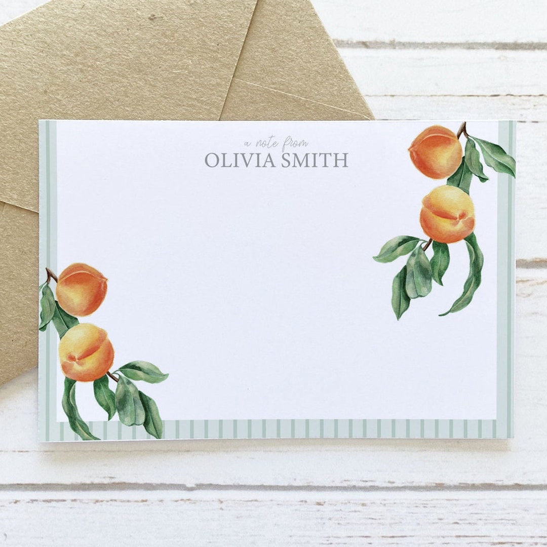 Personalized Peach Watercolor Flat Note Cards Set - Custom Stationery ...