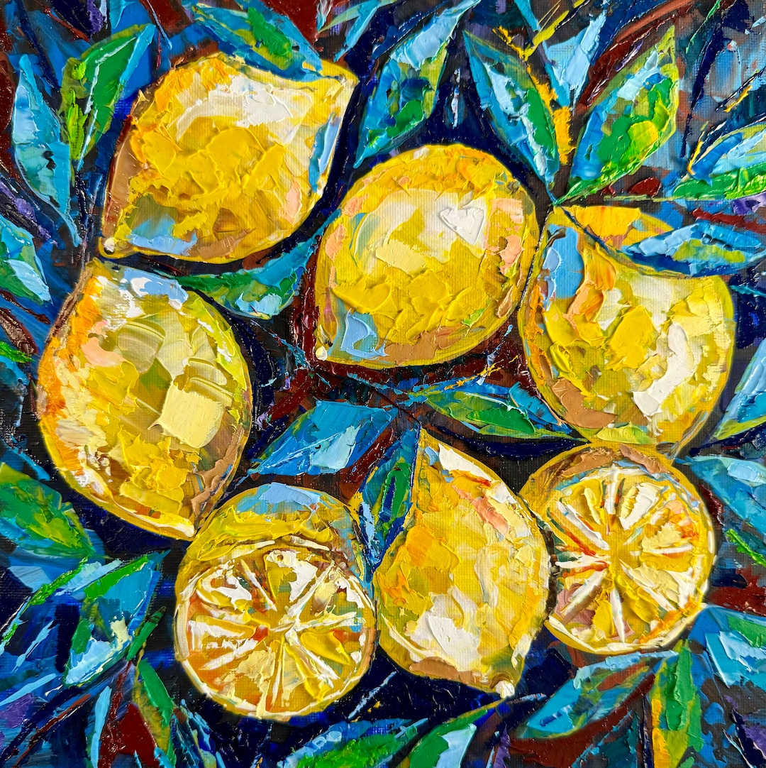 Lemon Painting Original Oil Artwork 10x10 Lemons on a Tree Fruit ...
