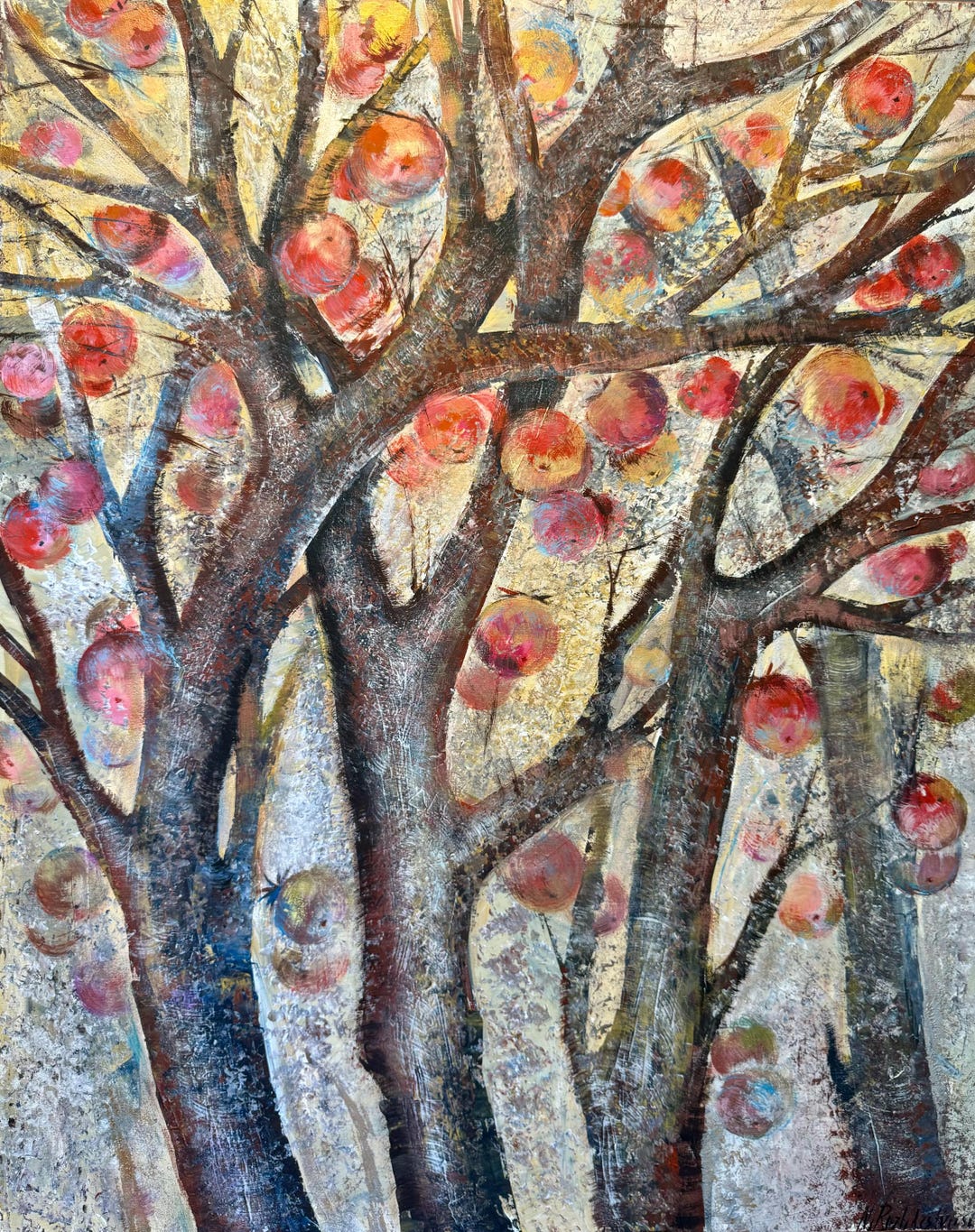 Apple Tree Painting Original Artwork 40x32 Apple Tree With Apples Tree ...