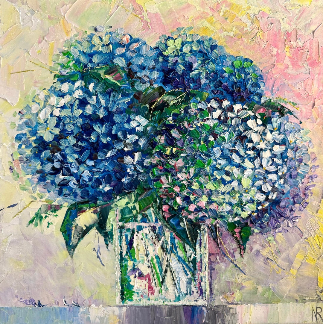 Hydrangea Painting Flower Original Art 12x12 Floral Impressionist Wall ...