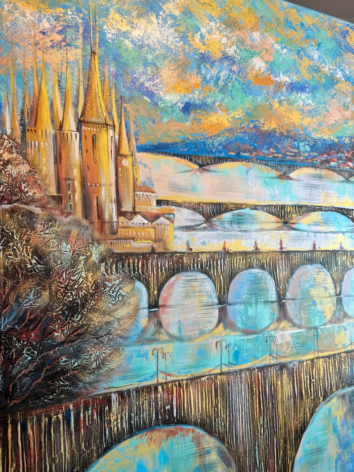 Prague Painting Original Artwork 40x40 Prague Bridges Prague Landscape ...