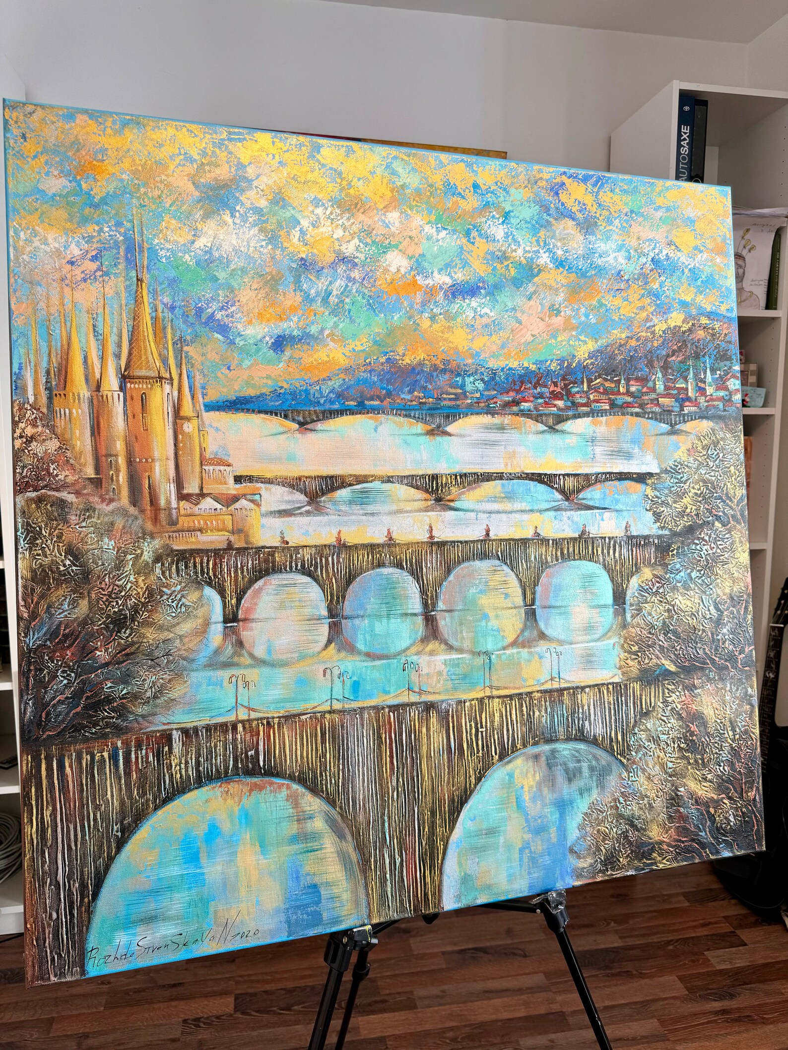 Prague Painting Original Artwork 40x40 Prague Bridges Prague Landscape ...