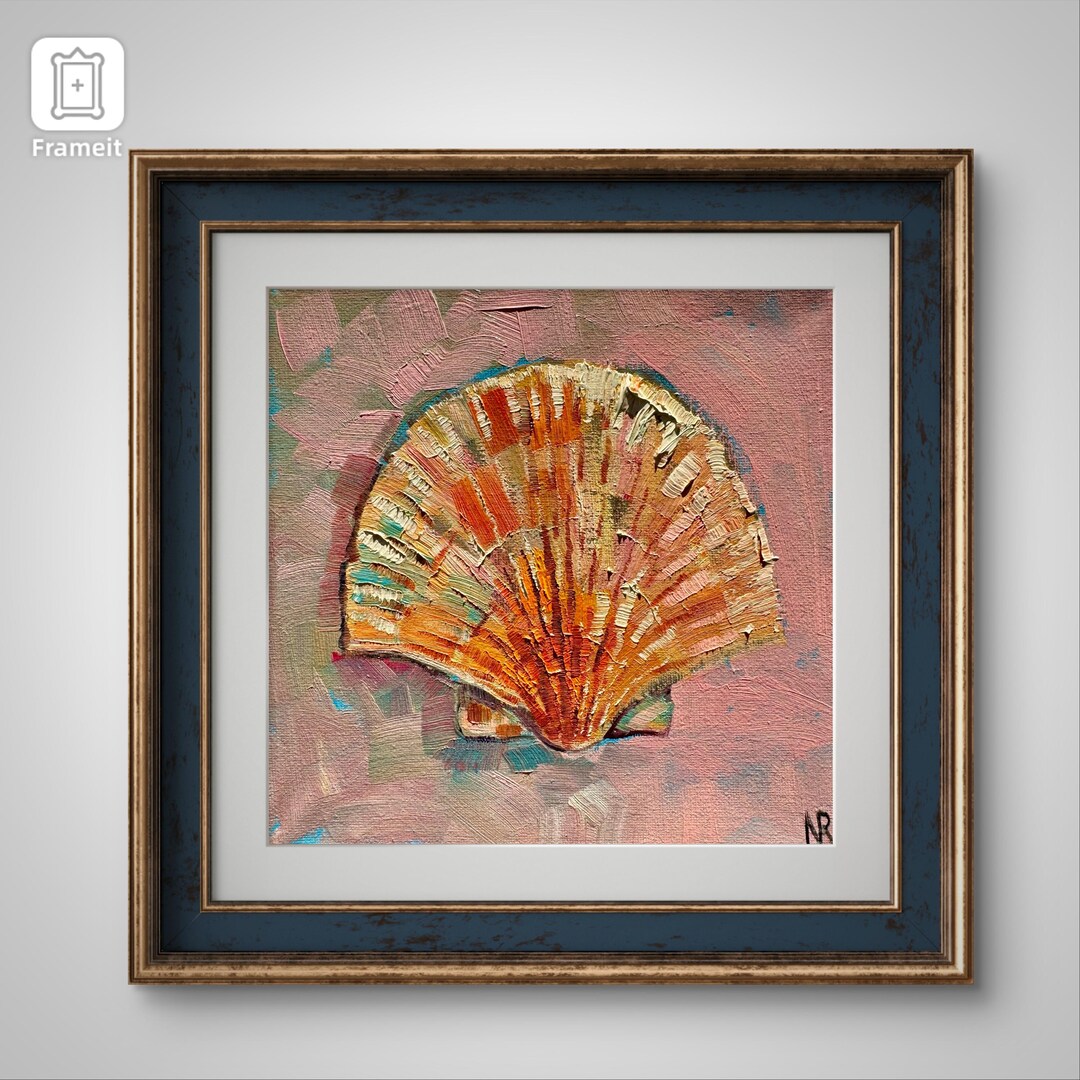 Shell Original Oil Painting on Canvas With Seashells 8x8 Original Art ...