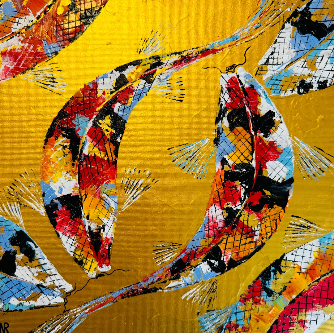 Koi Carp Painting Original Oil Artwork 10x10 Impasto Painting Fish Red ...