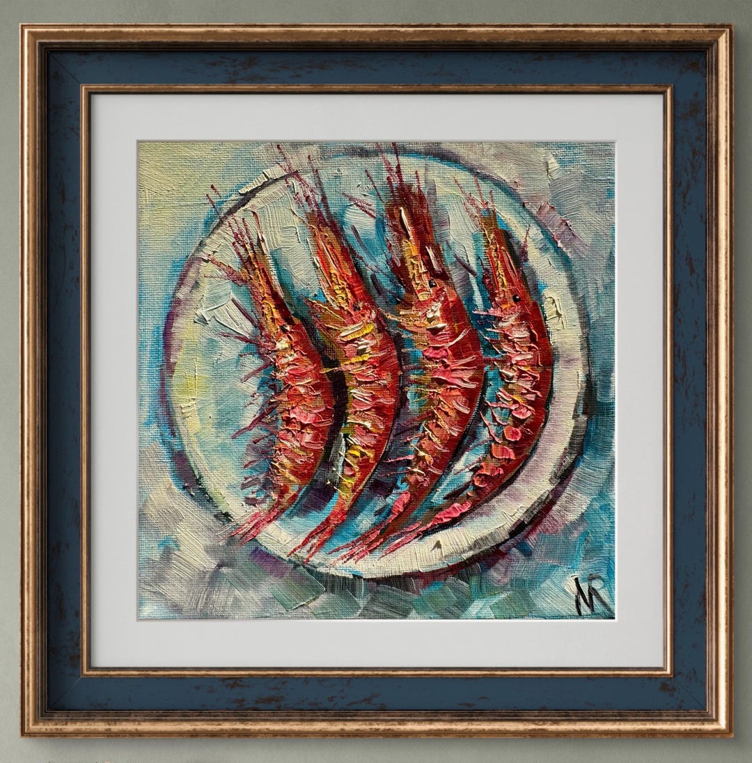 Shrimp Painting Shrimp Original Art Impasto Painting Semi Abstract ...