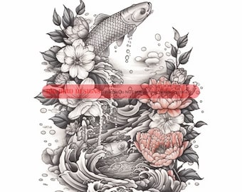 Japanese Koi 2 Tattoo Design + Linework (digital Download) - Etsy UK