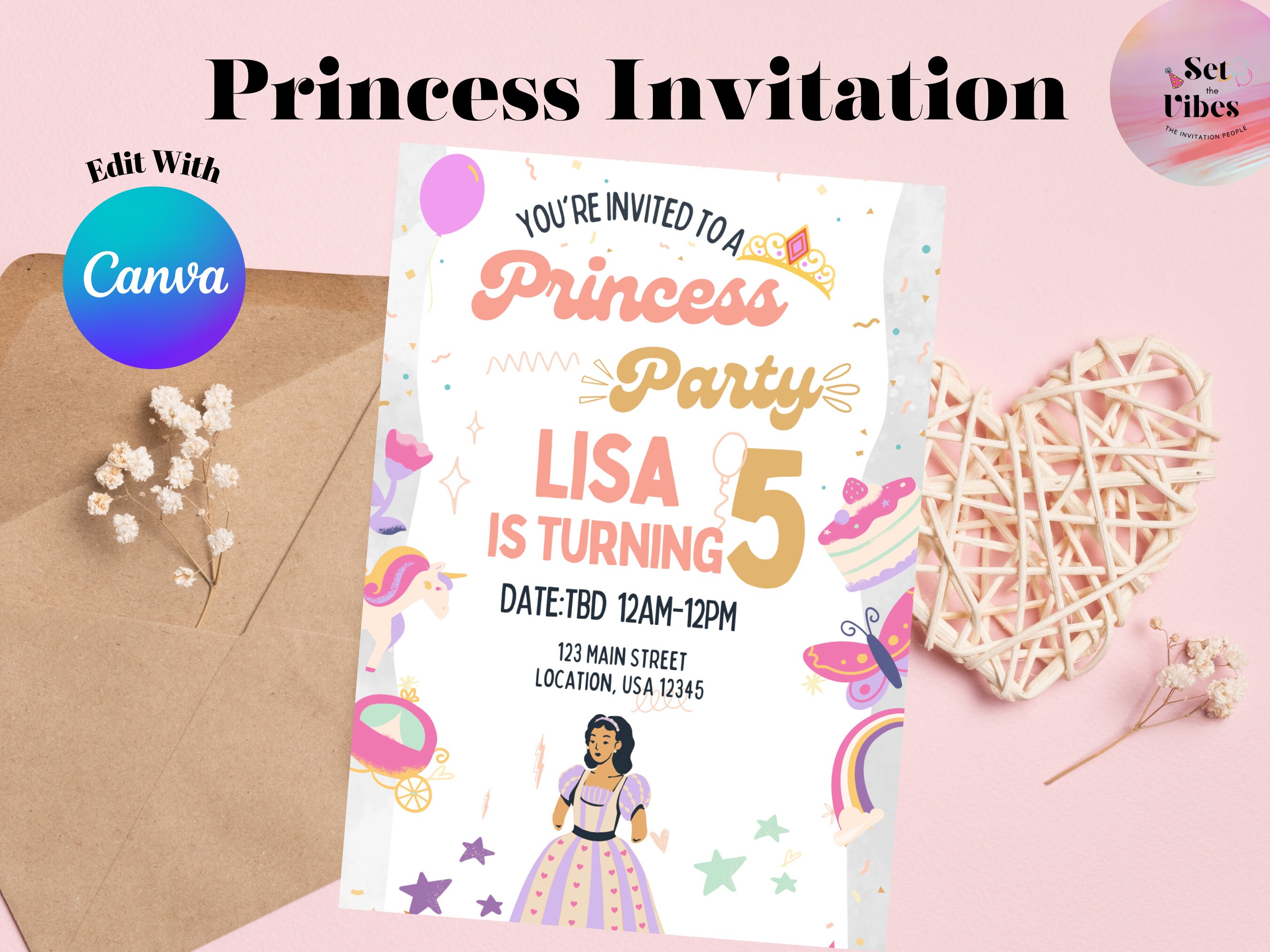 Editable Princess Birthday Invitation - Etsy