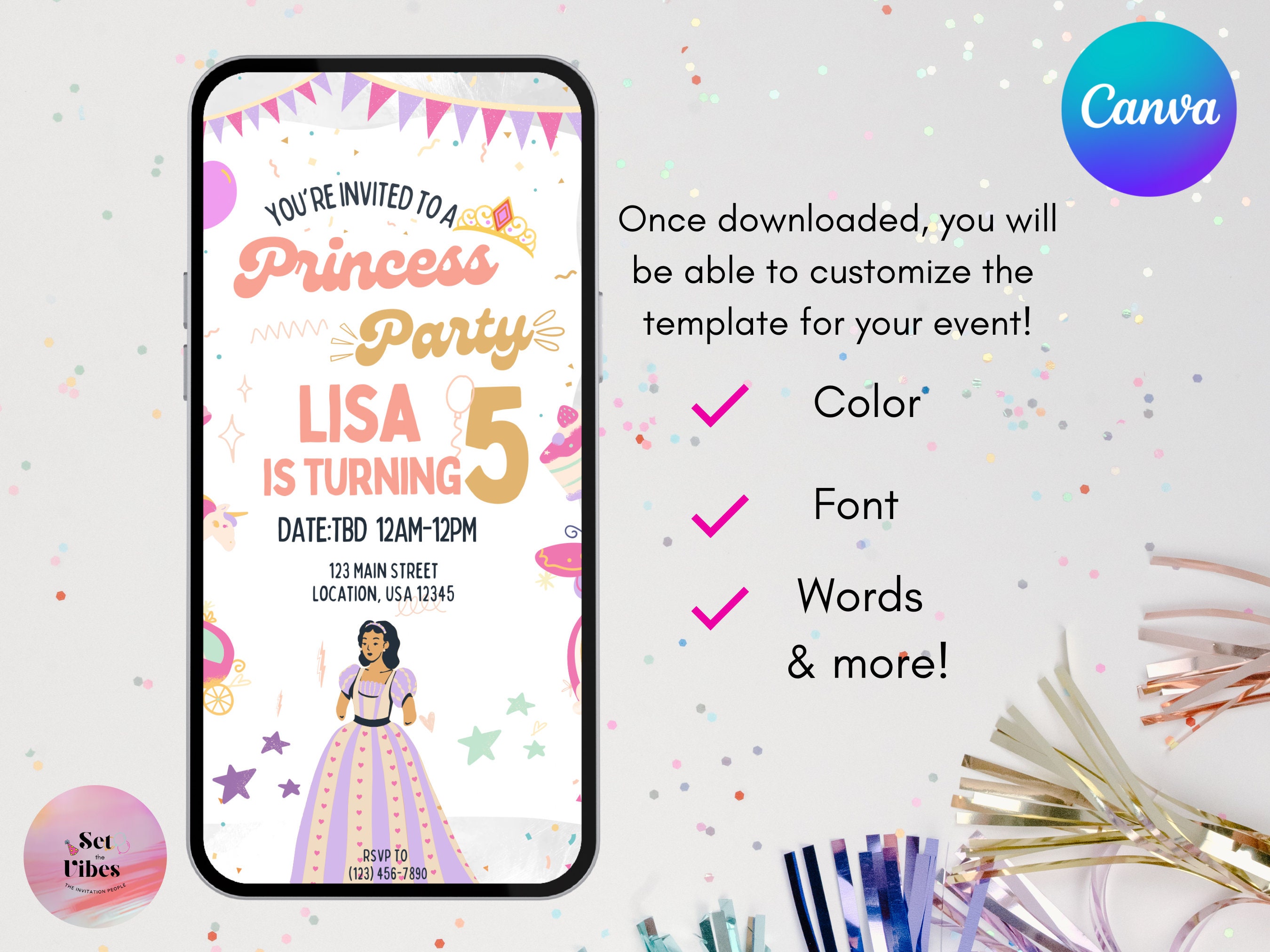 Editable Princess Birthday Invitation - Etsy