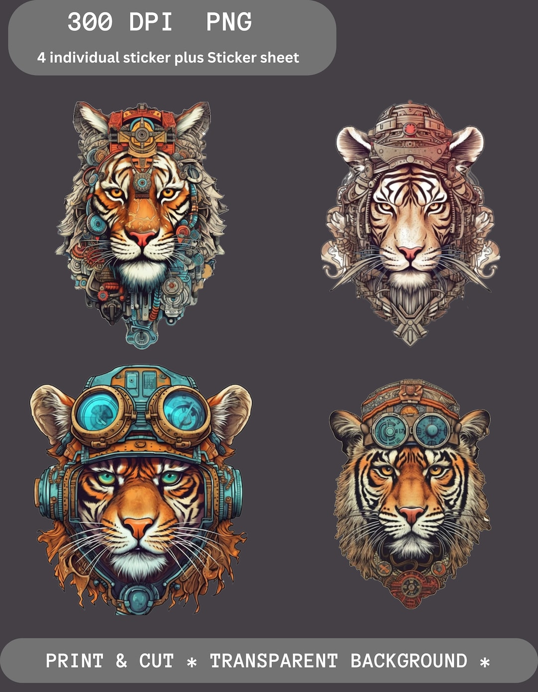 Punk Tiger, Printable Stickers, Stickers Png Download - Etsy