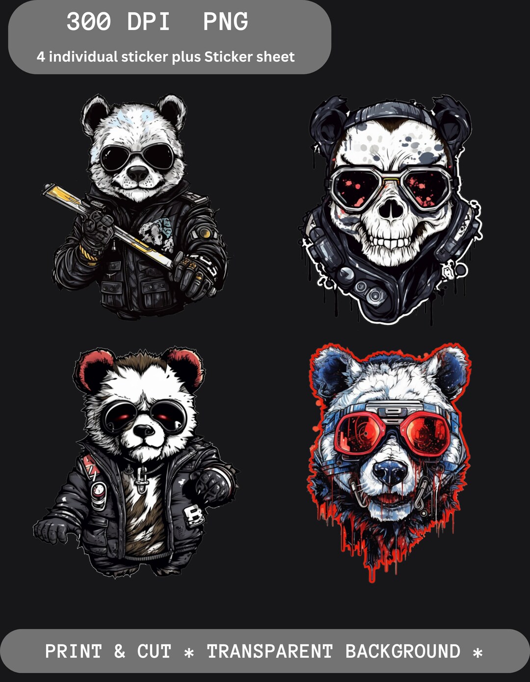 Panda-zilla, Printable Stickers, Stickers Png Download - Etsy