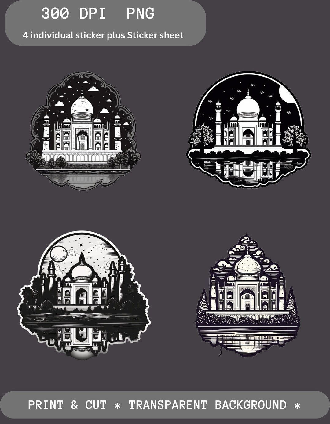 Taj Mahal Reflection, Printable Stickers, Stickers Png Download - Etsy