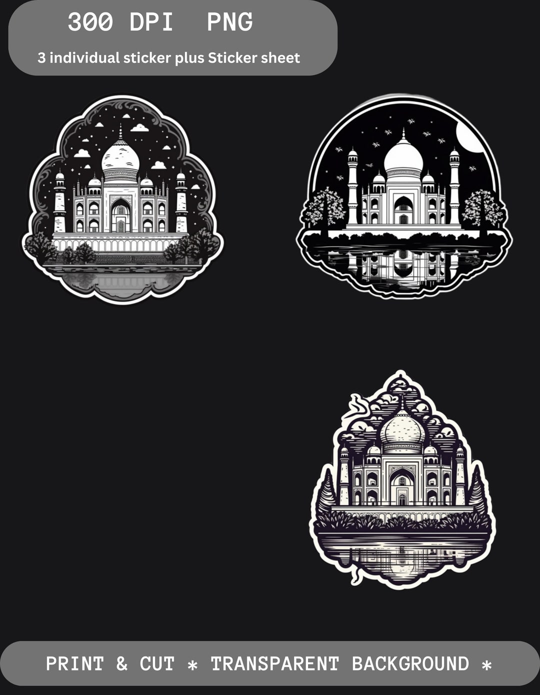 Taj Mahal Reflection Sticker, Printable Stickers, Stickers Png Download ...