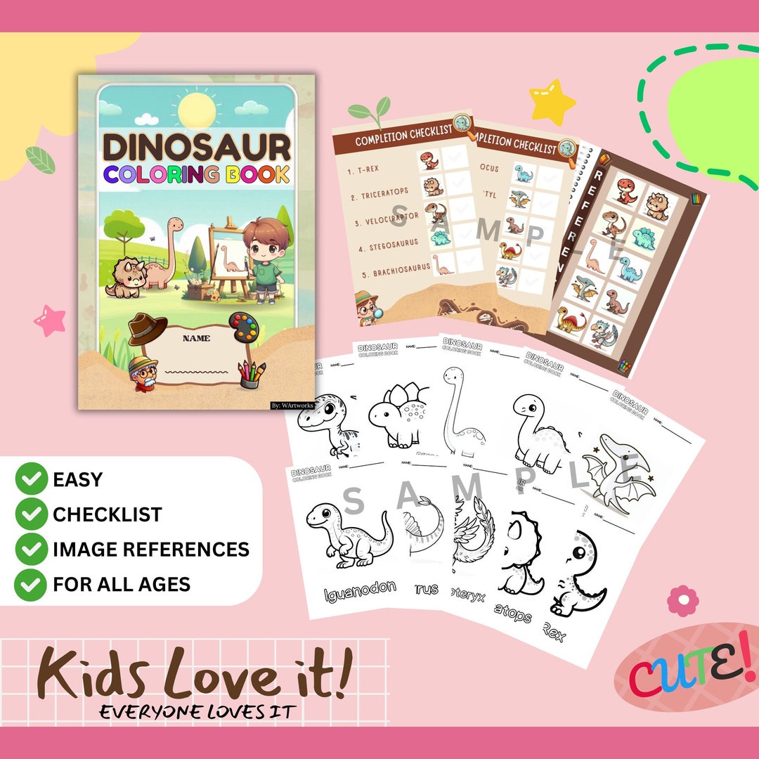 Dinosaur Coloring Book With Image References Completion Checklist ...