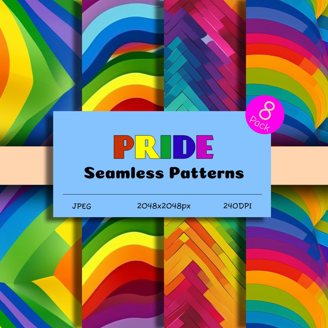 PRIDE SEAMLESS Digital Paper Pack LGBT Rainbow Patterns, Bright Colours ...