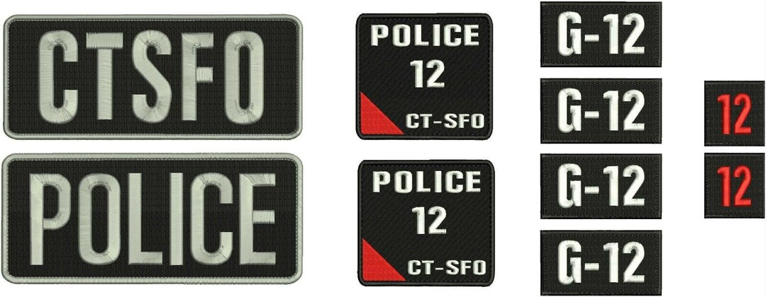 Police and Ctsfo 3x8, 2x4, 2x2, and 4x4.5 Embroidery Patches Hook G-12 ...