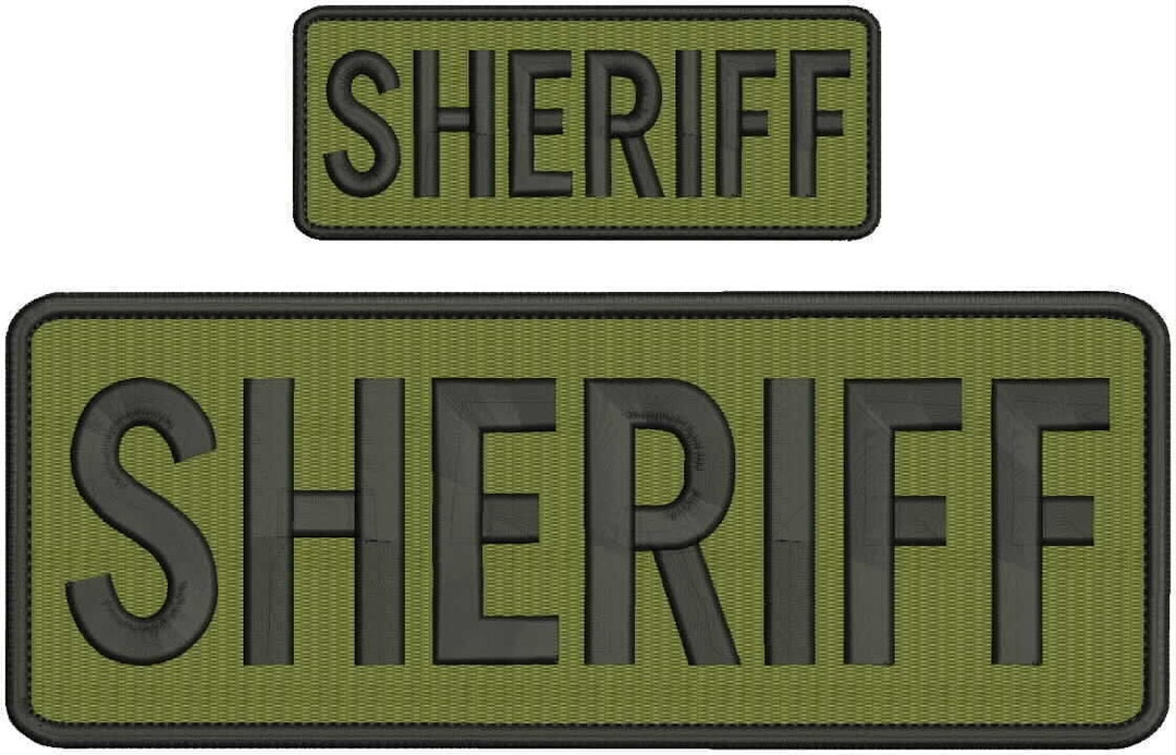 Sheriff Embroidery Patch 4x10 and 2x6 Inches Hook Od Green Background ...