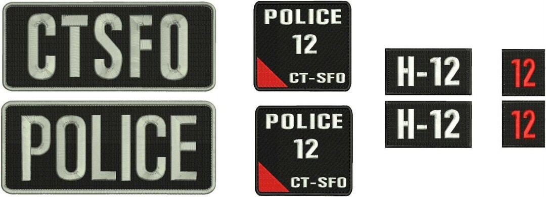 Police and Ctsfo 3x8, 2x4, 2x2, and 4x4.5 Embroidery Patches Hook 12 ...