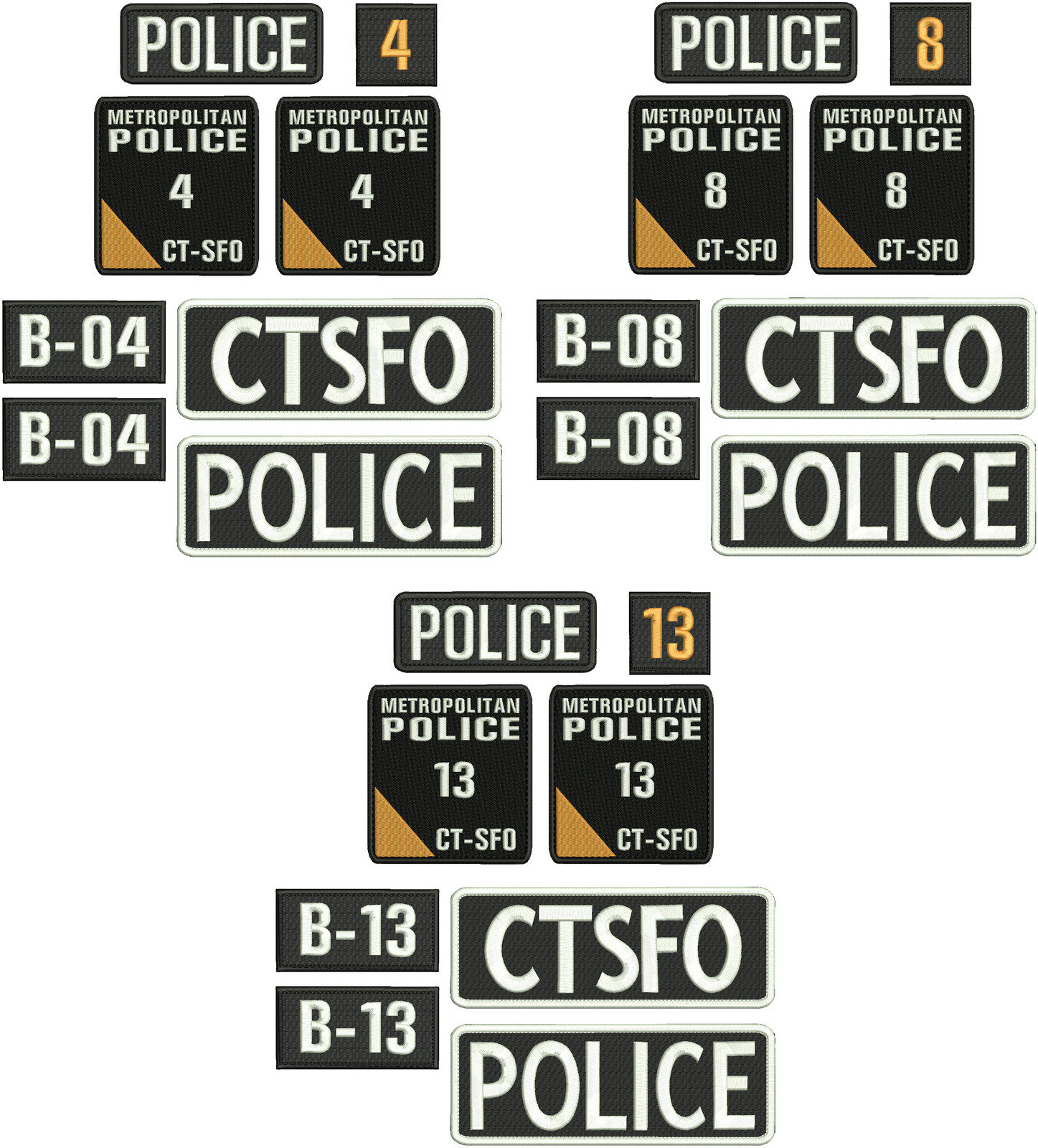 3 Metro Police and Ctsfo 4 8 13 Ctsfo Embroidery Patches 4x4.5 Callsign ...