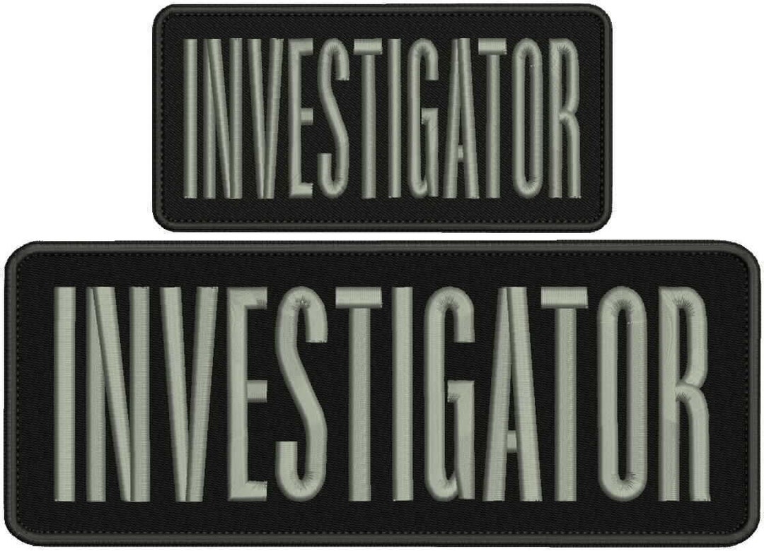 Investigator Embroidery Patch 4x10 and 3x6 Inches Grey Letters - Etsy