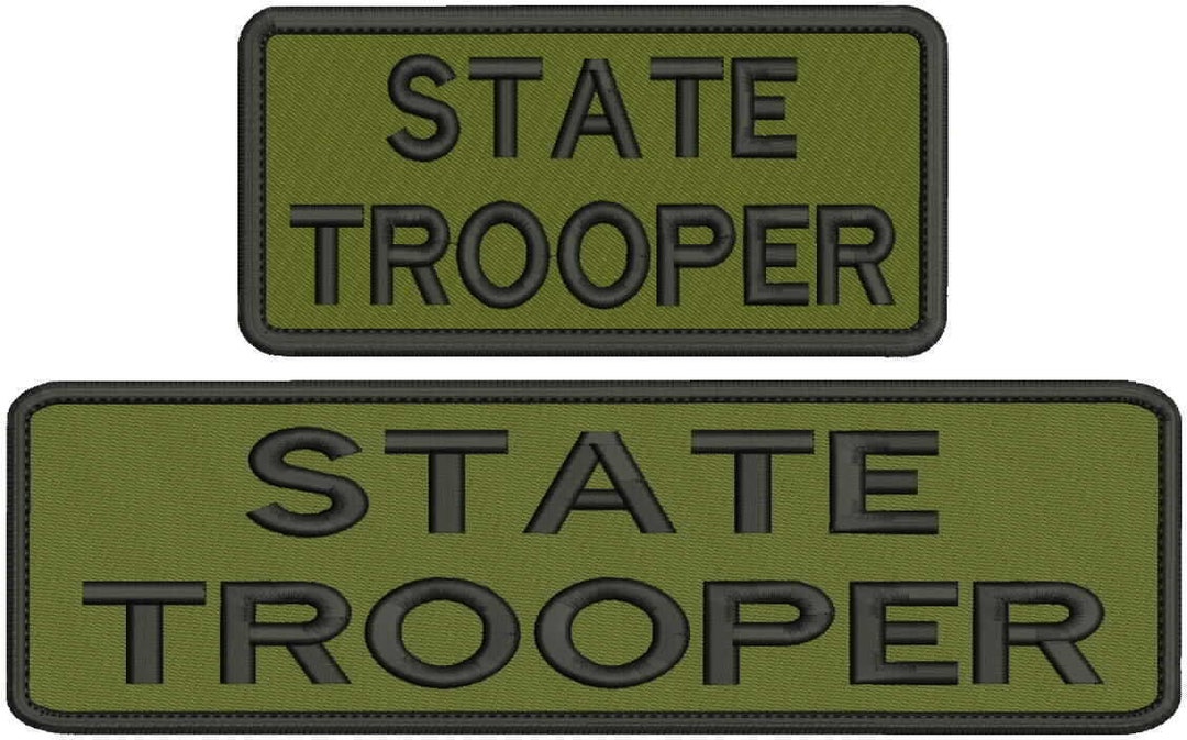 State Trooper Embroidery Patches 4x10 and 2x5 Hook All Black and Od ...