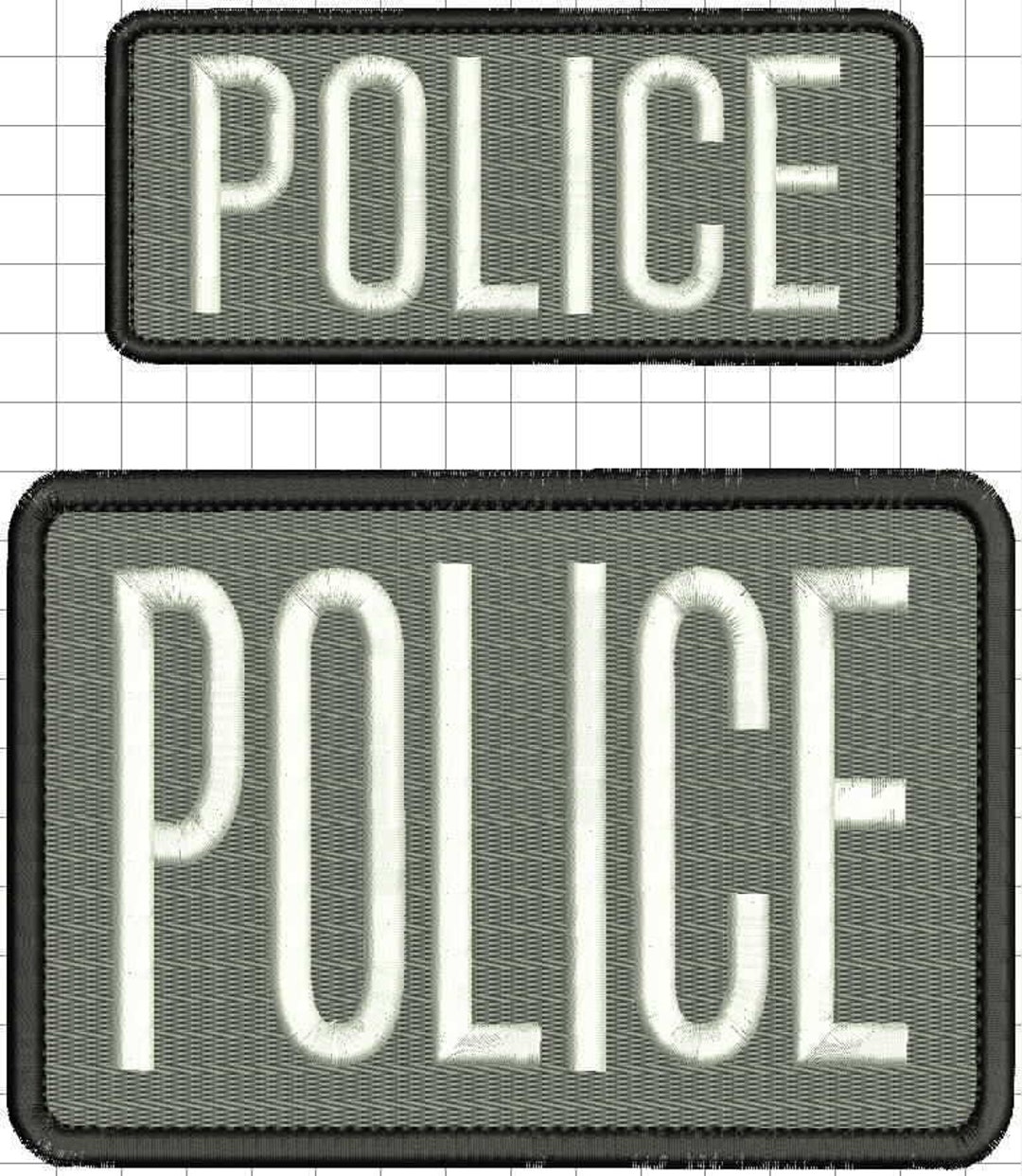 Police Embroidery Patches 2x5 and 4x6 Hook on Back White Letters Grey ...