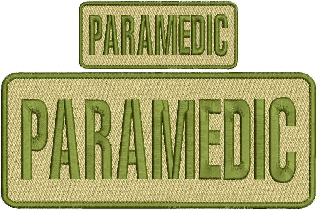 Paramedic Embroidery Patches 4x10and 2x5 Hook on Back Tan and Od Green ...