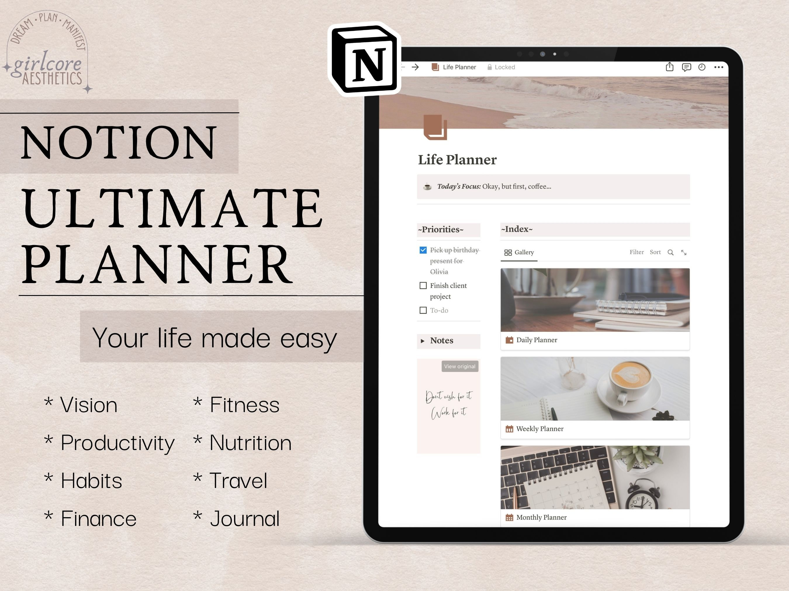 Notion Planner Template, Notion Dashboard, Content Planner, Weight Loss ...