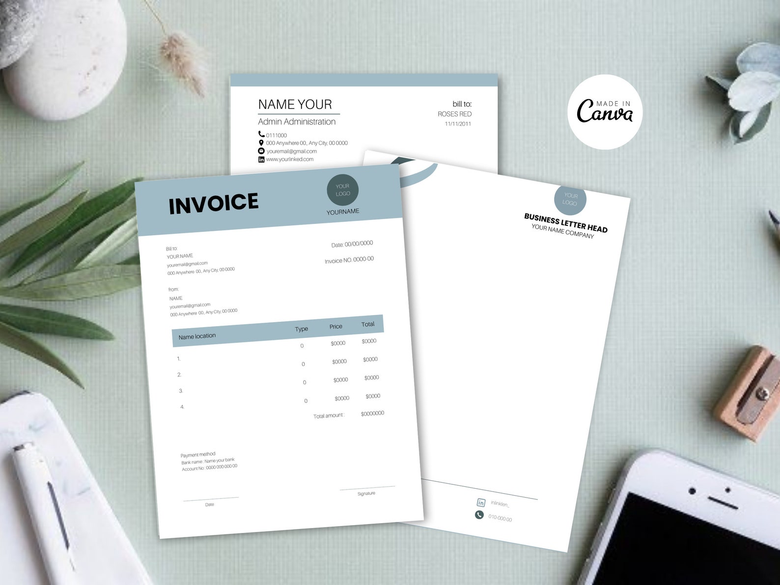 INVOICE TEMPLATE Invoice Template Canva Invoice Template - Etsy