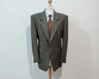Vintage Elbow Patch Blazer 42L Gray Wool Herringbone Tweed Professor ...
