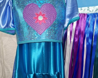 Native American Pow Wow Regalia Fancy Dance Turquoise Silk Dress and ...