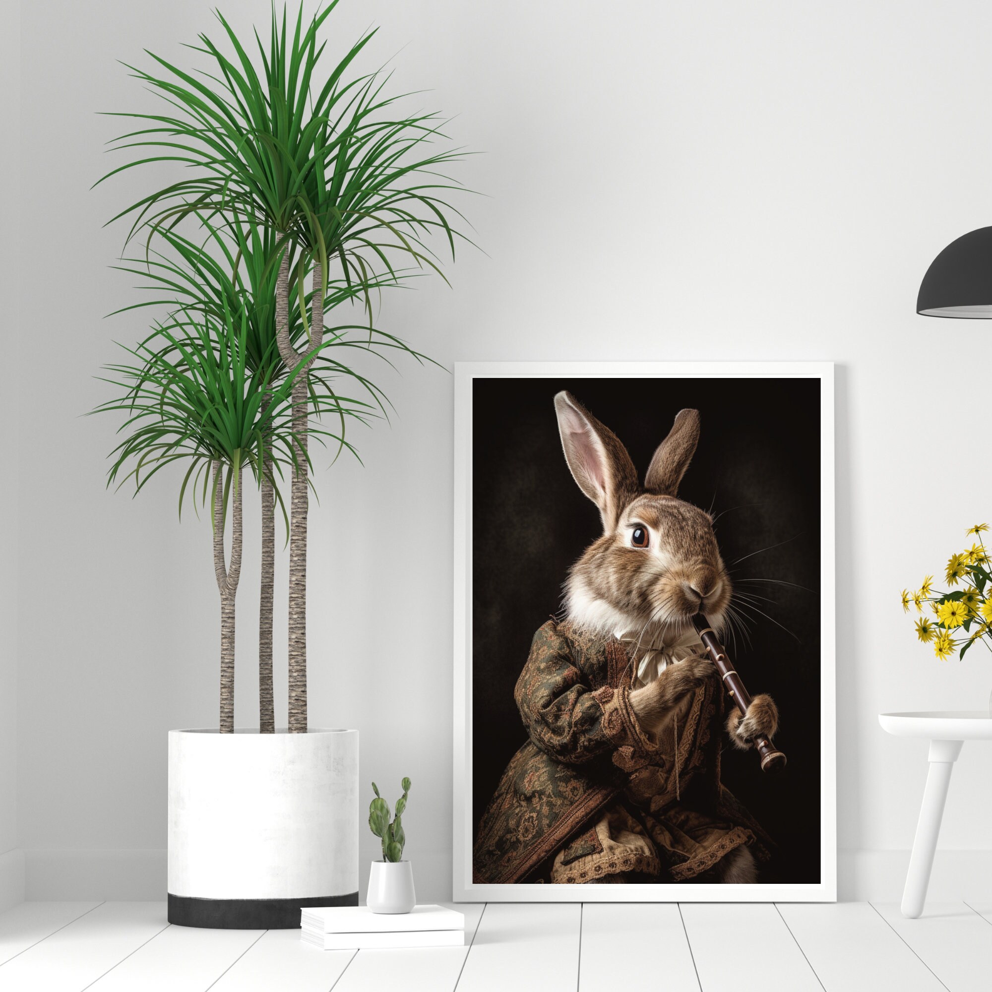 Harmonious Hare Vintage Portrait, Rabbit Playing A Flute Poster ...