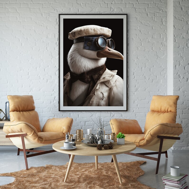 Albatross Aviator, Bird Wearing Goggles and Hat, Whimsical Animal Art ...