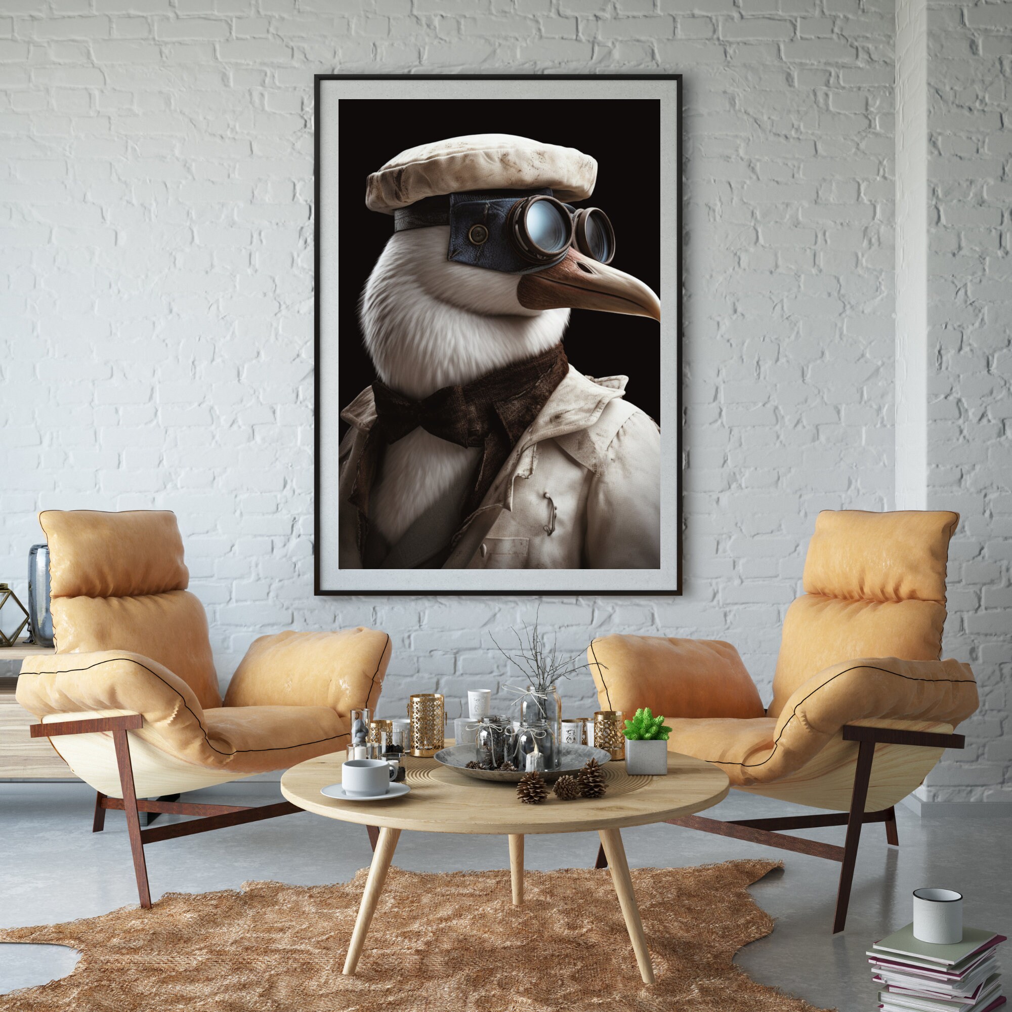 Albatross Aviator, Bird Wearing Goggles and Hat, Whimsical Animal Art ...