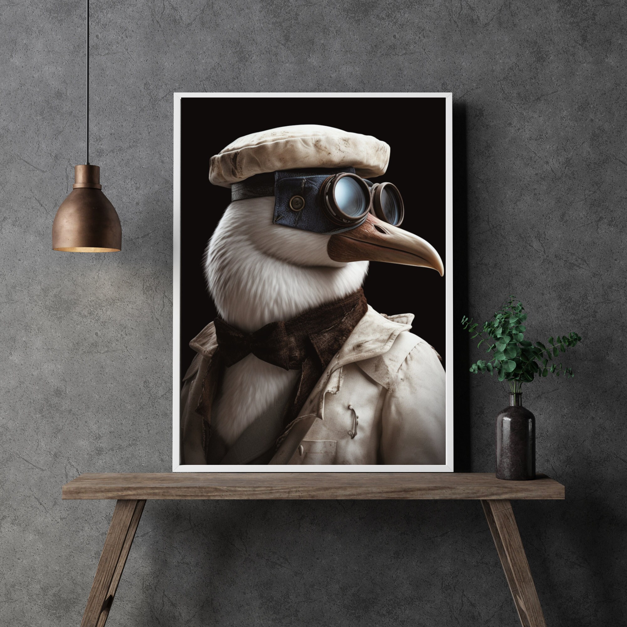 Albatross Aviator, Bird Wearing Goggles and Hat, Whimsical Animal Art ...